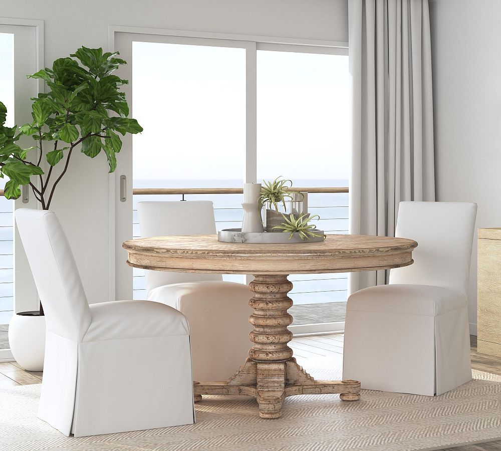 Carter Round Reclaimed Pine Pedestal Dining Table | Pottery Barn