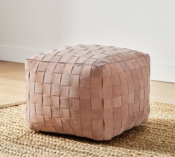Suede Basketweave Pouf | Pottery Barn