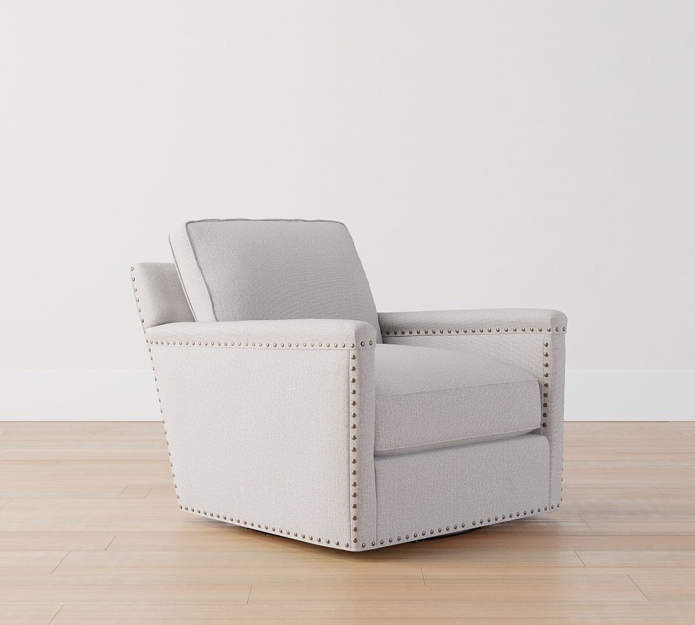 Tyler Square Arm Upholstered Swivel Armchair | Pottery Barn