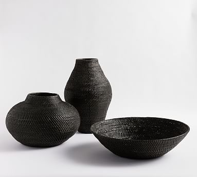 Woven Rattan Vase Collection, Black | Pottery Barn