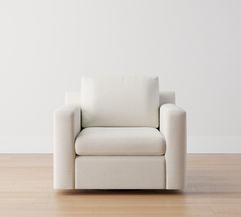 Shasta Square Arm Upholstered Swivel Armchair | Pottery Barn
