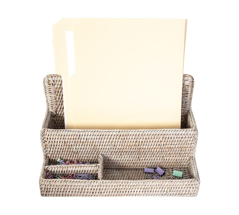 Tava Handwoven Rattan Standing Stationery Sorter | Pottery Barn