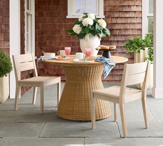Westport Wicker Round Outdoor Dining Table | Pottery Barn