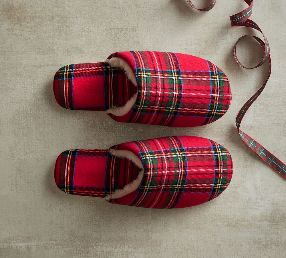 Stewart Plaid Yarn Dye Flannel Slippers | Pottery Barn