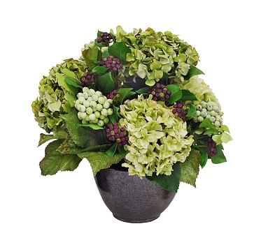 Faux Garden Hydrangea In Cachepot | Pottery Barn