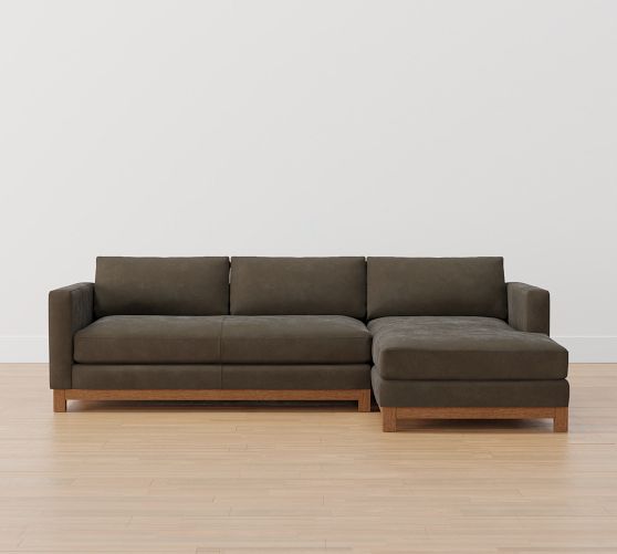 Jake Leather Brindle Wood Base Chaise Sectional (111"-121") | Pottery Barn