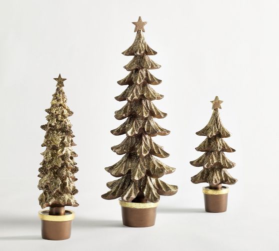Handcrafted Gold Glitter Decorative Trees | Pottery Barn