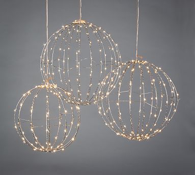Hanging Silver Spheres With Warm White Lights - Set of 3 | Pottery Barn