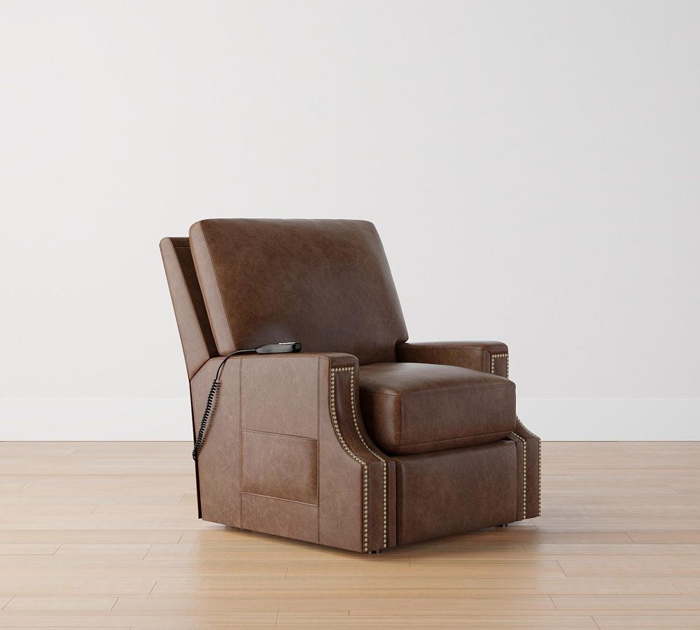 James Square Arm Leather Power Lift Recliner | Pottery Barn
