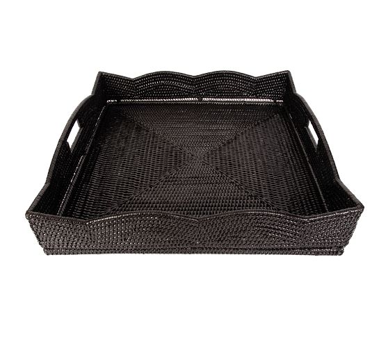 Tava Handwoven Rattan Scallop Tray with Handles | Pottery Barn