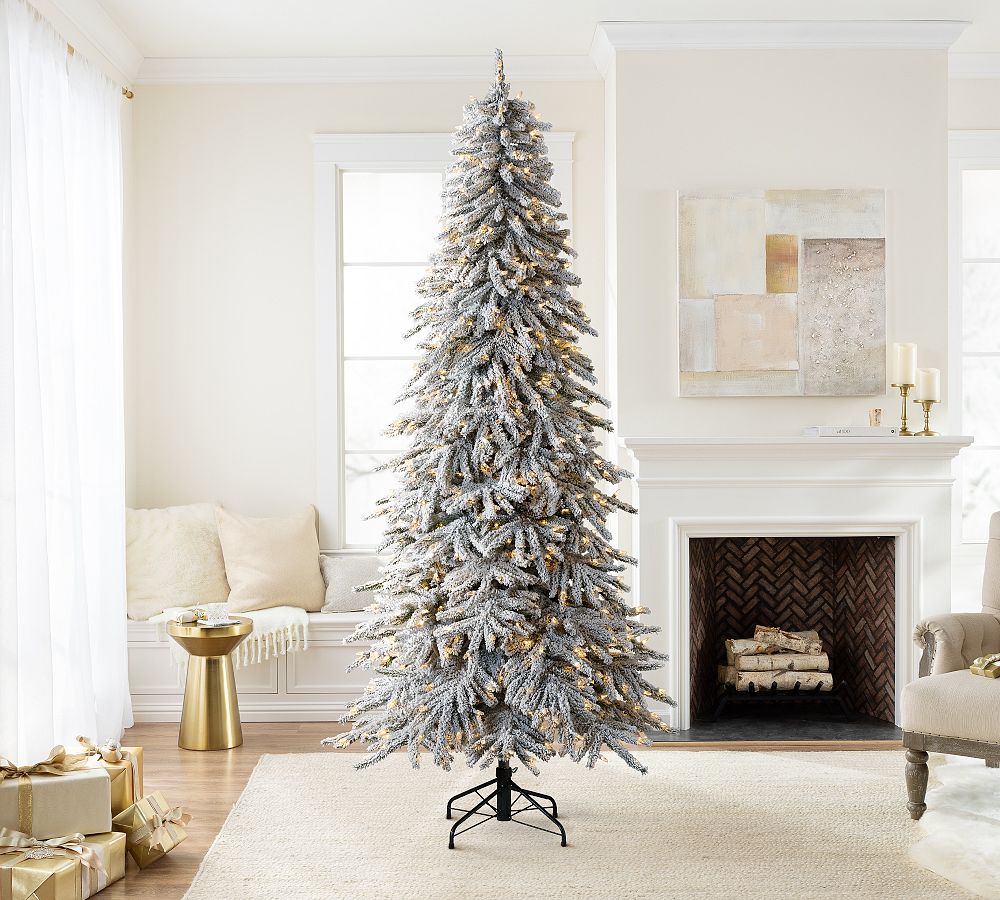 Lit Flocked Snow Pine Faux Christmas Tree | Pottery Barn
