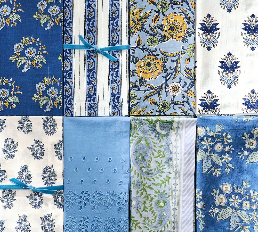 Block Print Organic Cotton Napkins - Mixed Set of 4 | Pottery Barn