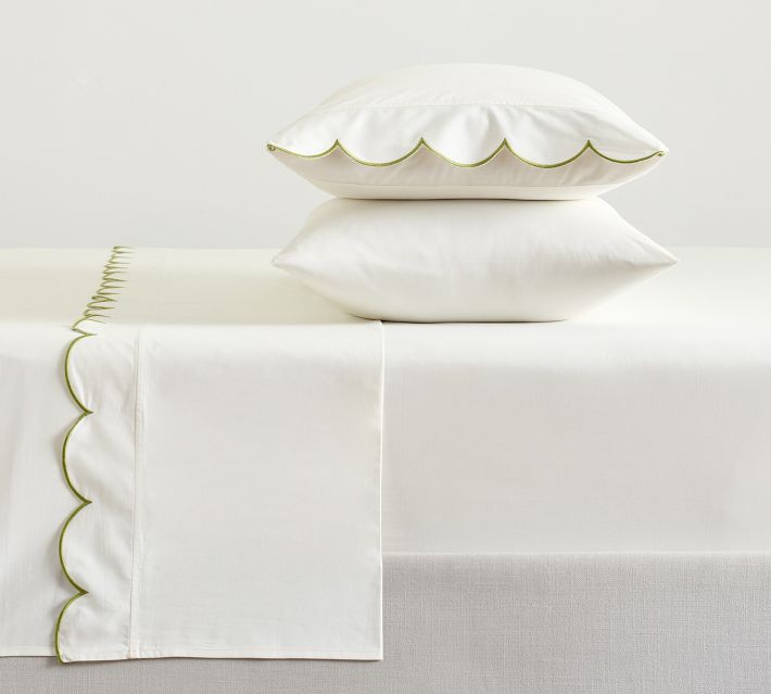 Monique Lhuillier Delphine Scallop Border Sheet Set | Pottery Barn