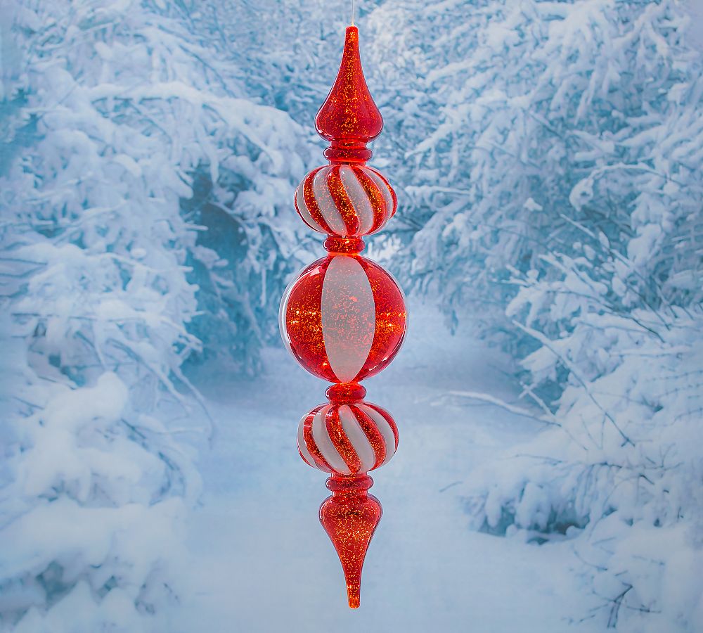 Shatterproof Lit Outdoor Hanging Peppermint Finial Ornament | Pottery Barn