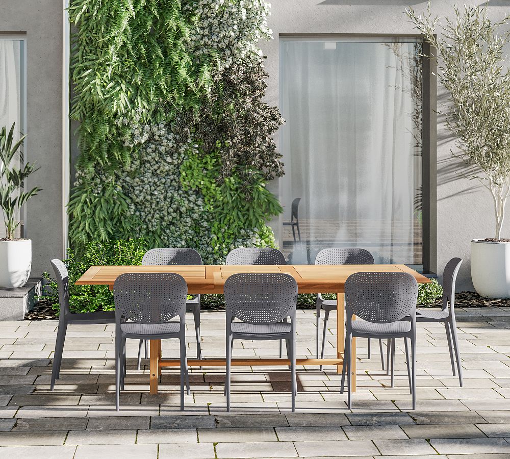 Nassau 9-Piece Teak Rectangular Dining Table Set | Pottery Barn