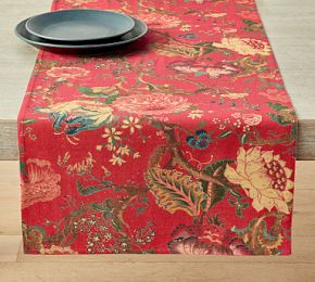 Dahlia Floral Cotton/Linen Table Runner | Pottery Barn