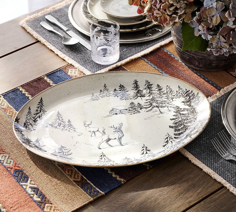 Rustic Forest Stoneware Oval Platter | Pottery Barn