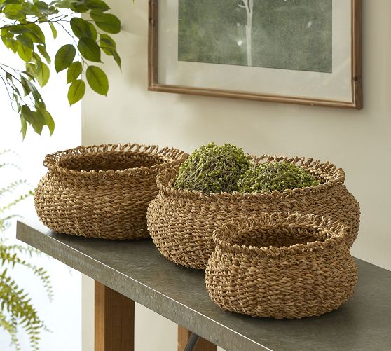 Andria Seagrass Low Baskets - Set of 3 | Pottery Barn