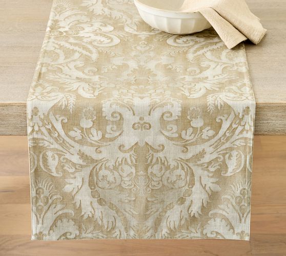 Stella Damask Organic Cotton Table Runner | Pottery Barn