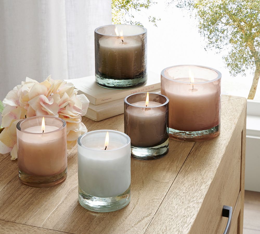 Hammered Glass Scented Candle - Bergamot & White Oak | Pottery Barn