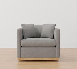 Ayden Barrel Wood Base Swivel Chair | Pottery Barn