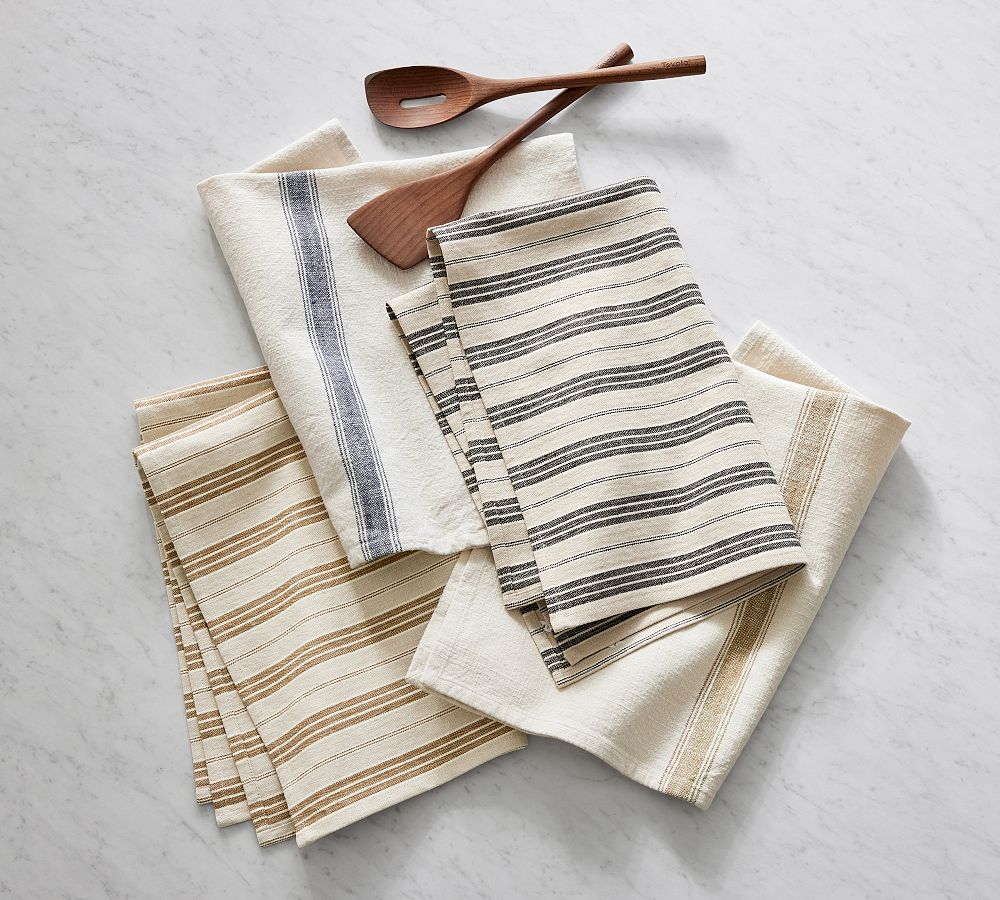 Colette Stripe Cotton/Linen Tea Towels - Set of 2 | Pottery Barn