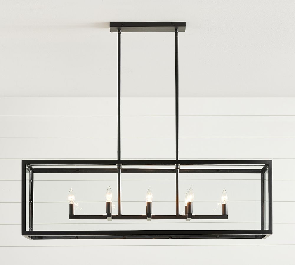 Manor Outdoor Glass & Iron Linear Chandelier (46") | Pottery Barn