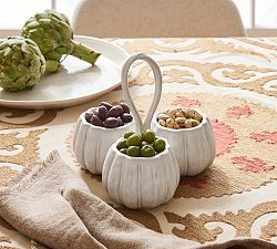Pumpkin Stoneware Triple Condiment Server | Pottery Barn