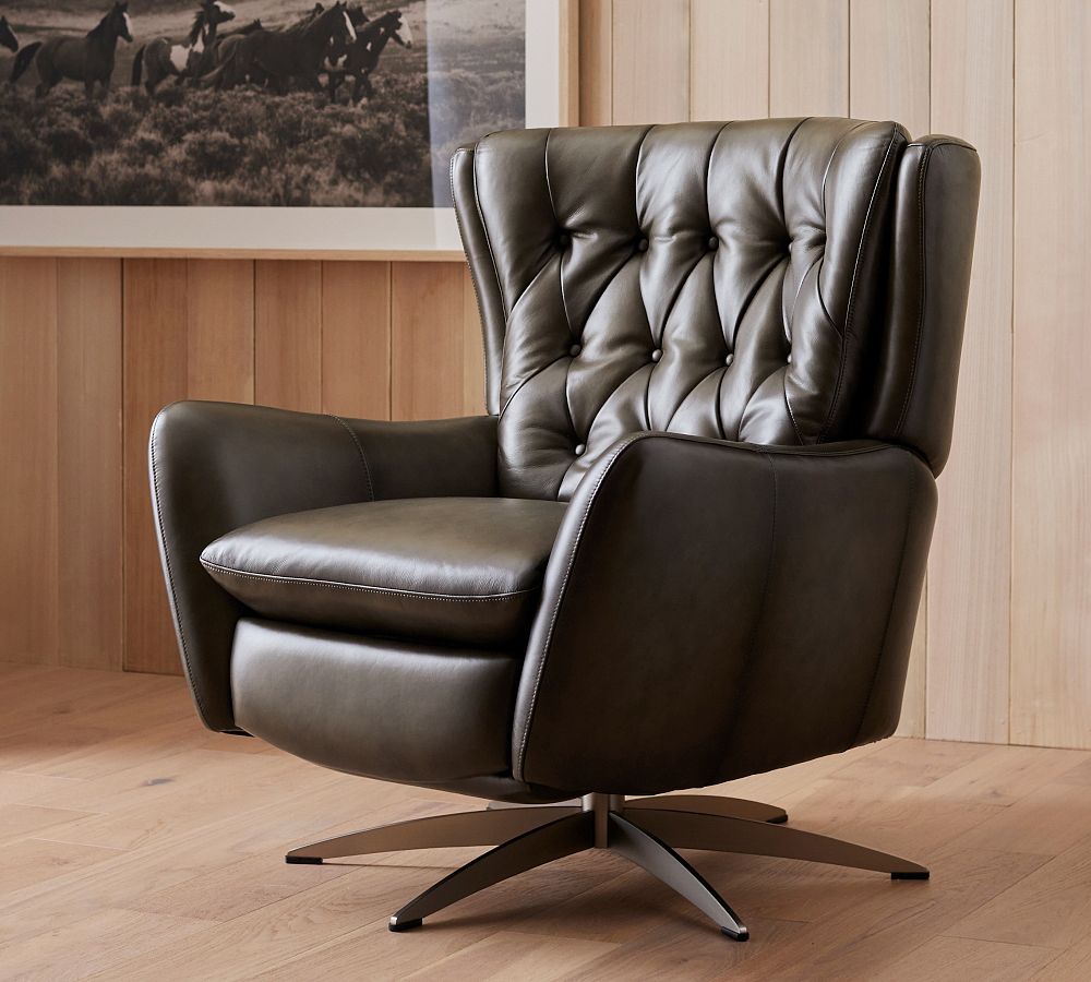 Open Box: Wells Tufted Leather Swivel Recliner | Pottery Barn