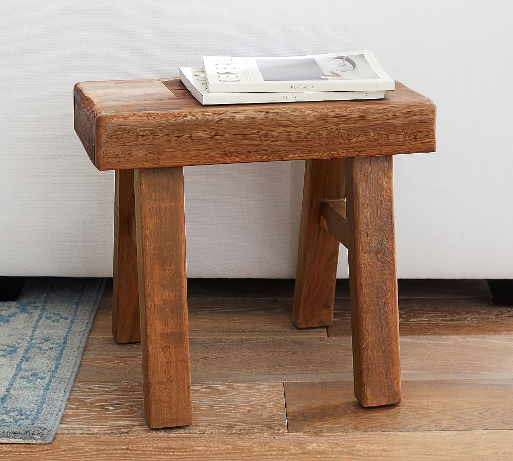 Rustic Reclaimed Wood Accent Stool | Pottery Barn