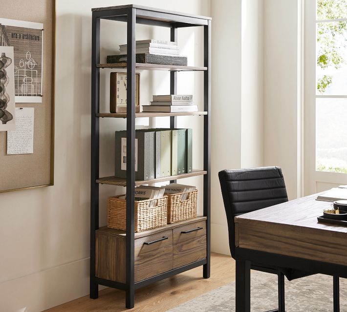 Thorndale Reclaimed Wood Open Bookcase with Drawers (34") | Pottery Barn
