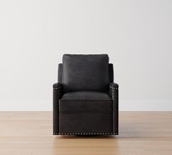 Tyler Square Arm Leather Manual & Power Swivel Glider Recliner ...