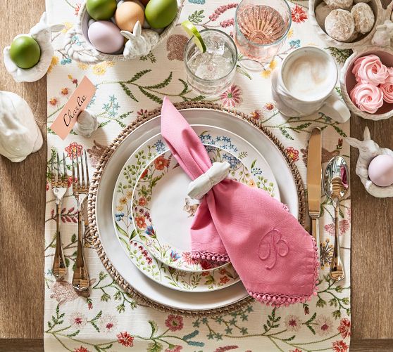 Morgan Lace Trim Organic Cotton Napkins - Set of 4 | Pottery Barn
