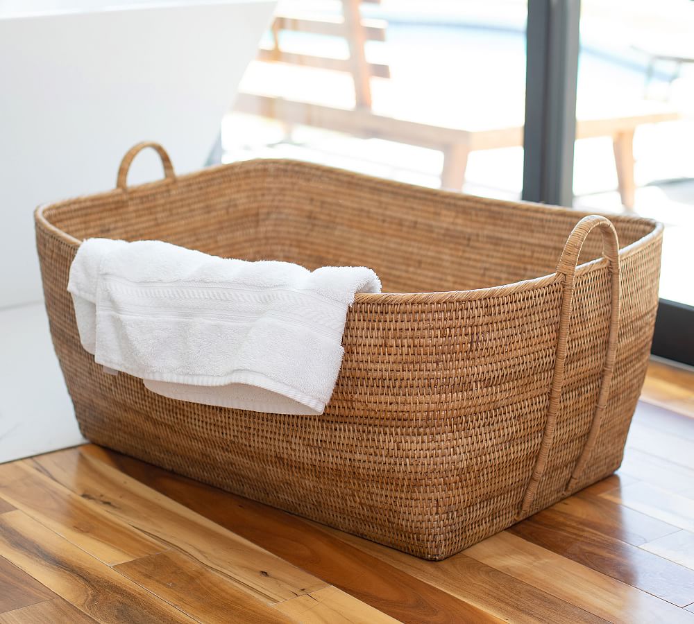 Tava Handwoven Rattan Basket With Hoop Handles | Pottery Barn