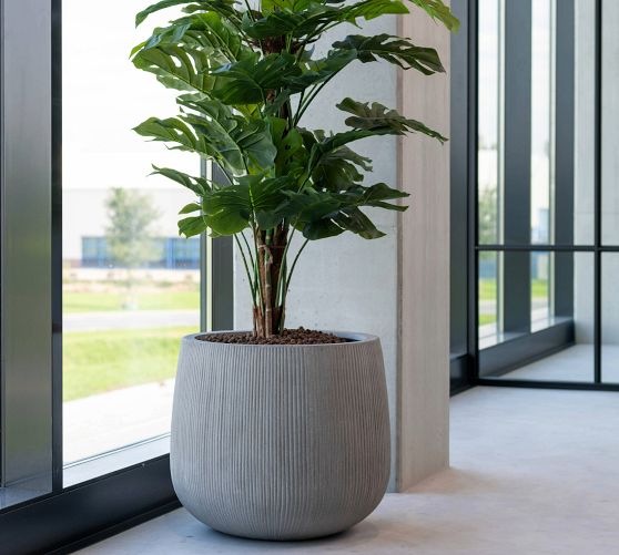Ridged Rounded Cylinder Ficonstone Planter | Pottery Barn