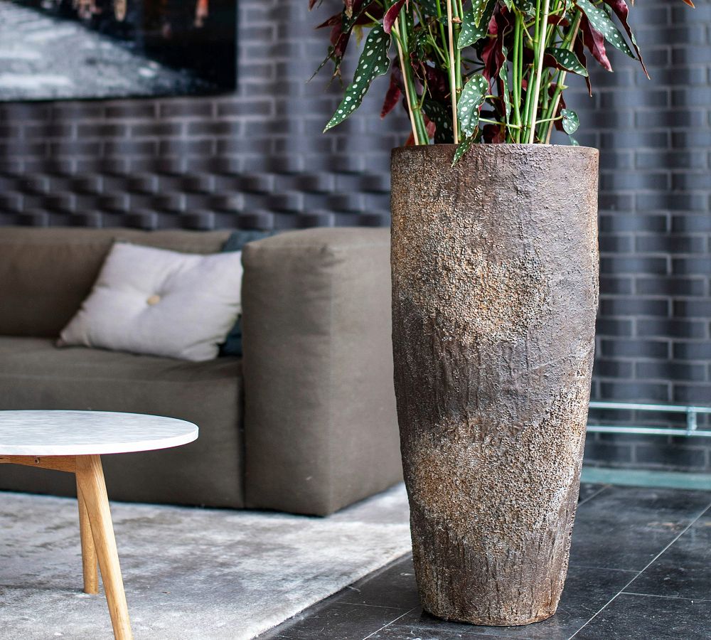 Textured Tall Tapered Cylinder Ficonstone Planter | Pottery Barn