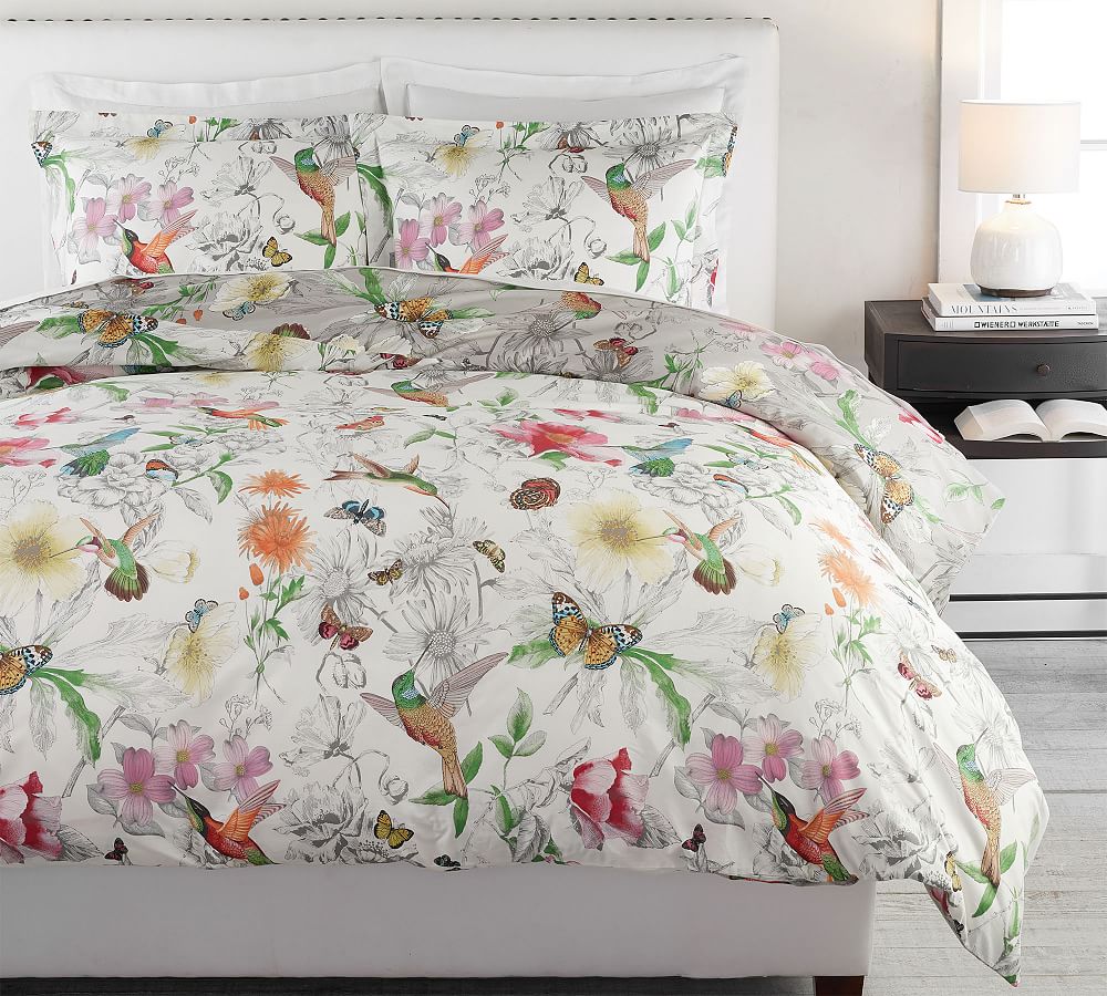 Hummingbird Reversible Percale Patterned Duvet Cover & Sham | Pottery Barn