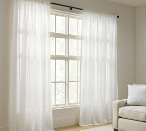 Custom Emery Linen Sheer Drape - White | Pottery Barn