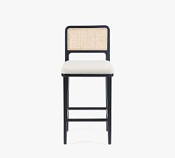 Lisbon Upholstered Cane Narrow Stool | Pottery Barn