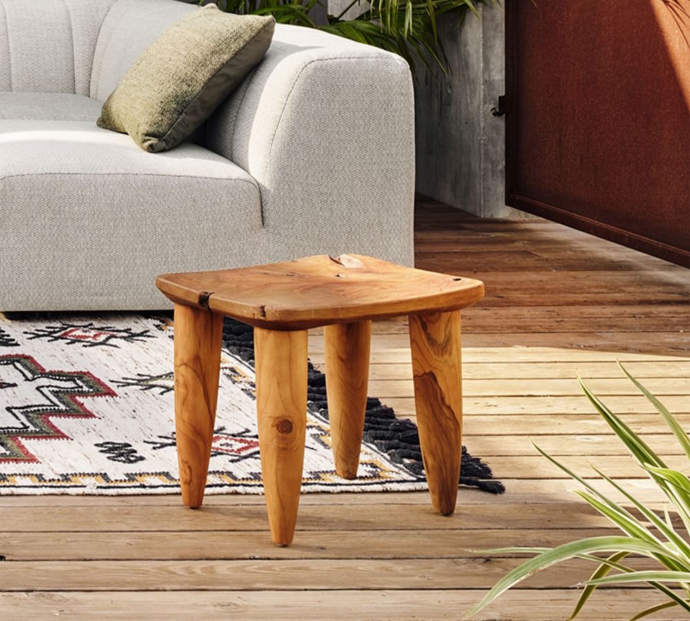 Zander Teak Outdoor Accent Stool | Pottery Barn