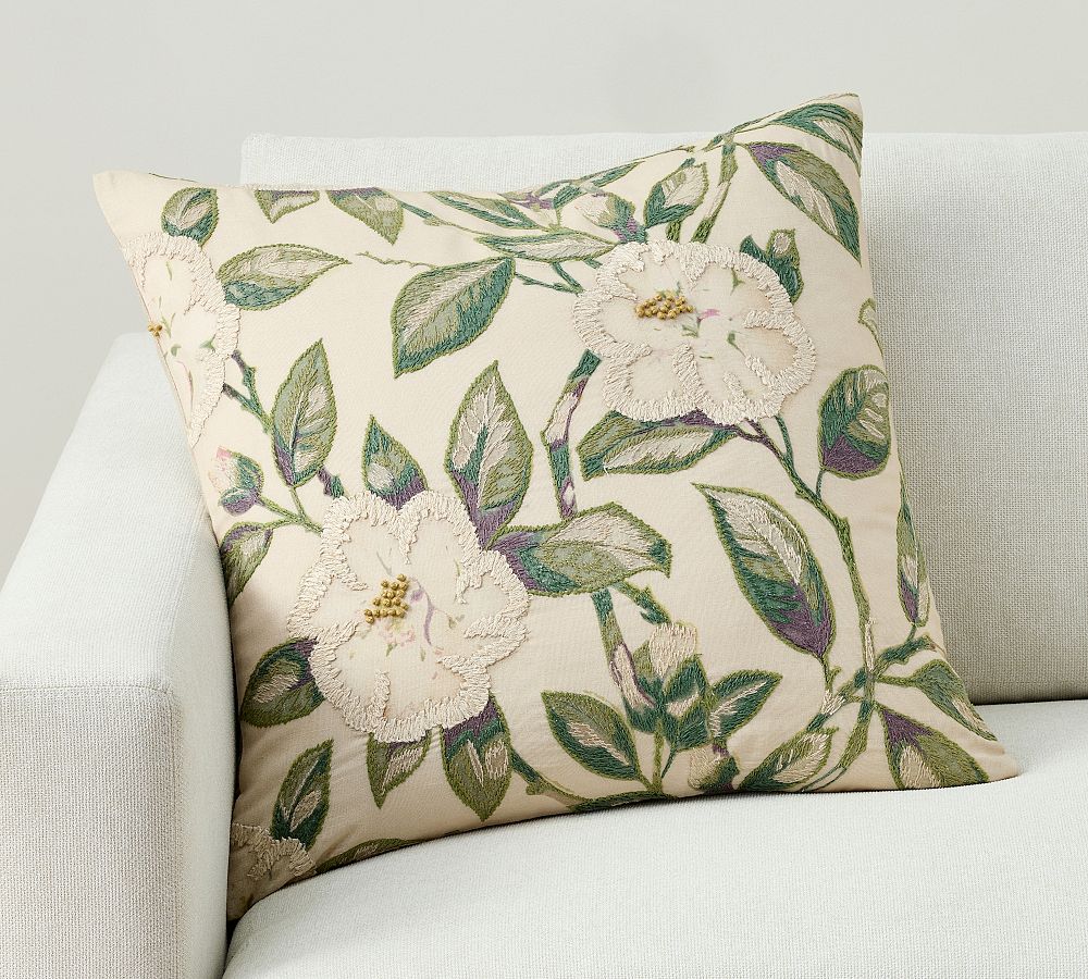 Vintage Islands Magnolia Embroidered Pillow | Pottery Barn