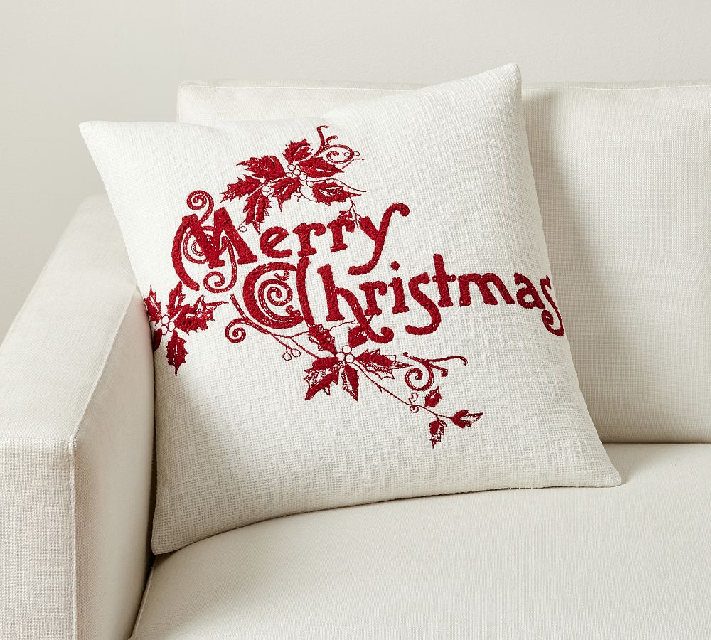 Merry Christmas Embroidered Pillow | Pottery Barn