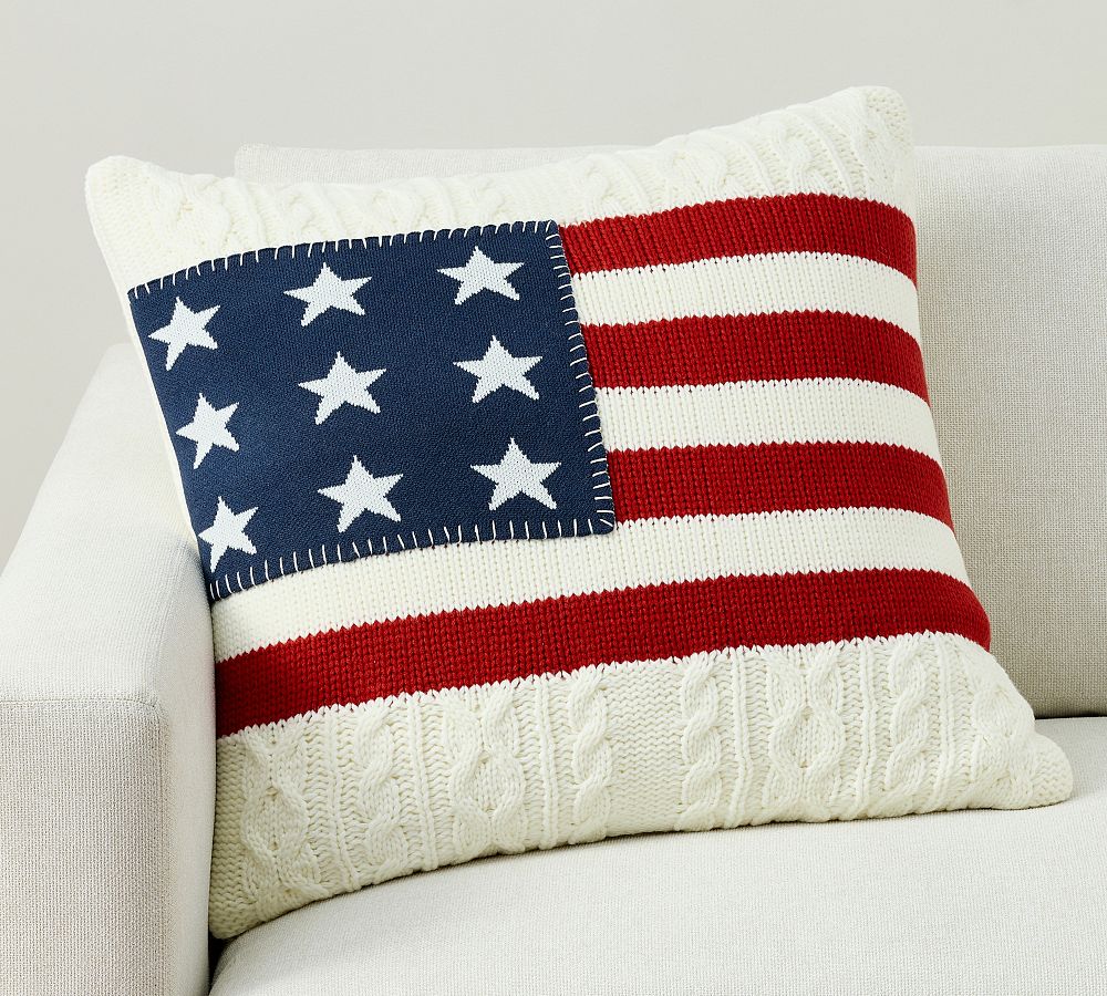 American Flag Cable Knit Pillow | Pottery Barn