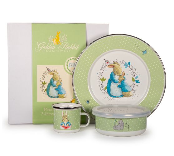 Golden Rabbit Polka Dot Peter Rabbit Enamel 3-Piece Dinnerware Set ...
