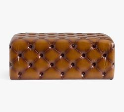 Tufted Rectangular Leather Ottoman | Pottery Barn