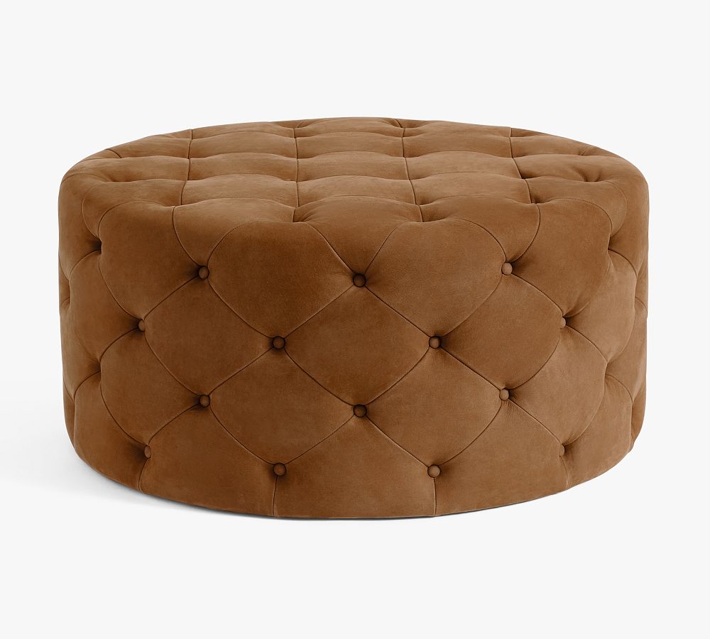 Tufted Round Leather Ottoman | Pottery Barn