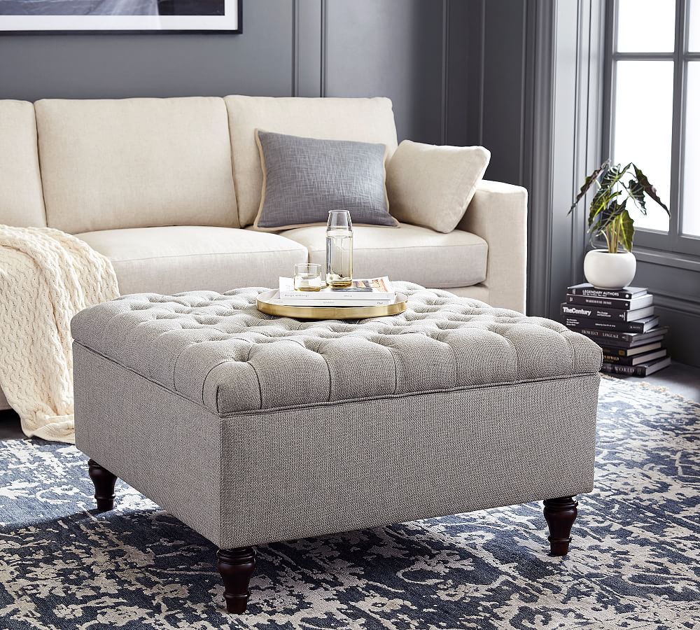 Lorraine Tufted Square Storage Ottoman | Pottery Barn