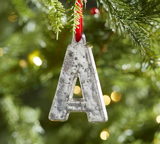 Silver Mercury Letter Christmas Ornaments | Pottery Barn