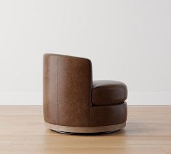 Balboa Leather Wood Base Swivel Chair | Pottery Barn