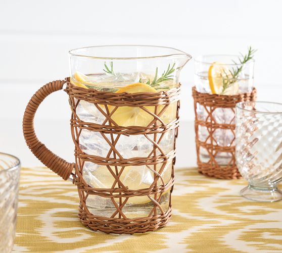 Handwoven Wicker and Glass Pitcher | Pottery Barn
